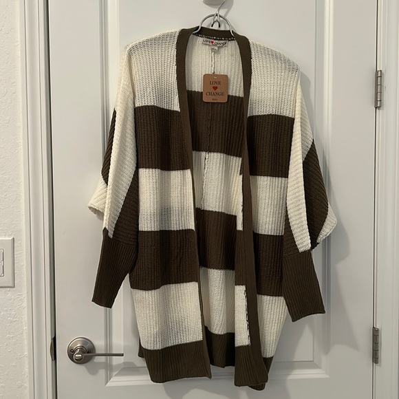 Love Change | Sweaters | Cardigan Striped Of Cream And Olive Green ...